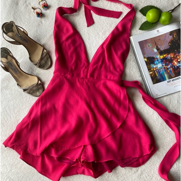 Evenuel | Pants & Jumpsuits | Hot Pink Barbiecore Romper With Ties ...